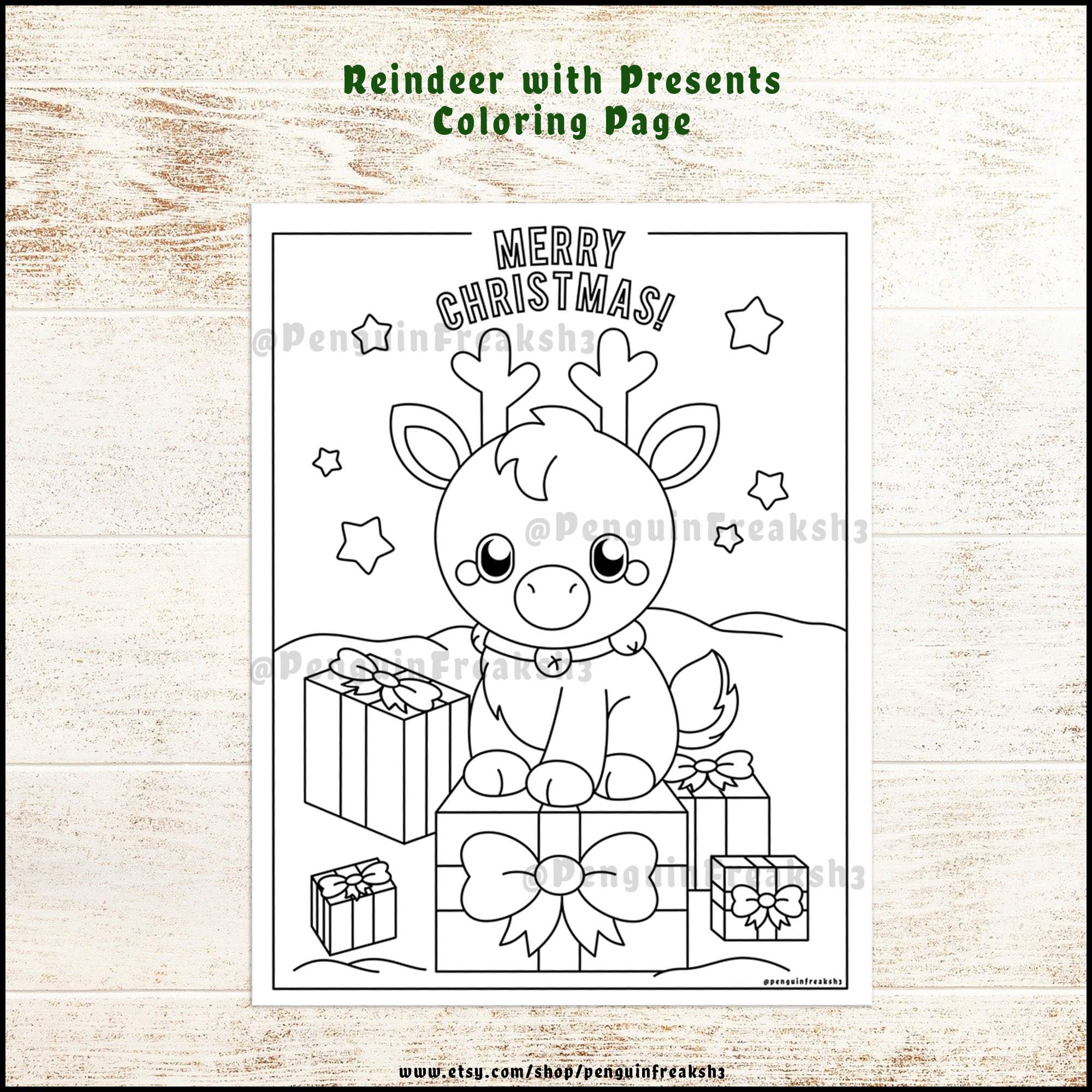 Cute Kawaii Christmas Holiday Printable Coloring Page Digital Bundle ...