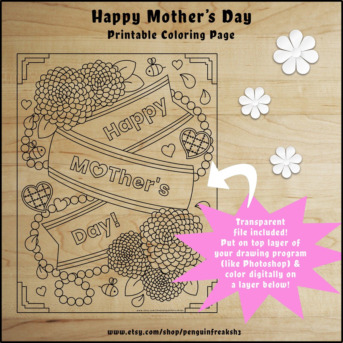 Happy Mother's Day Printable Coloring Page - Etsy