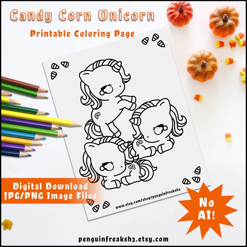 Candy Corn Unicorn Coloring Page (digital Download) - Etsy