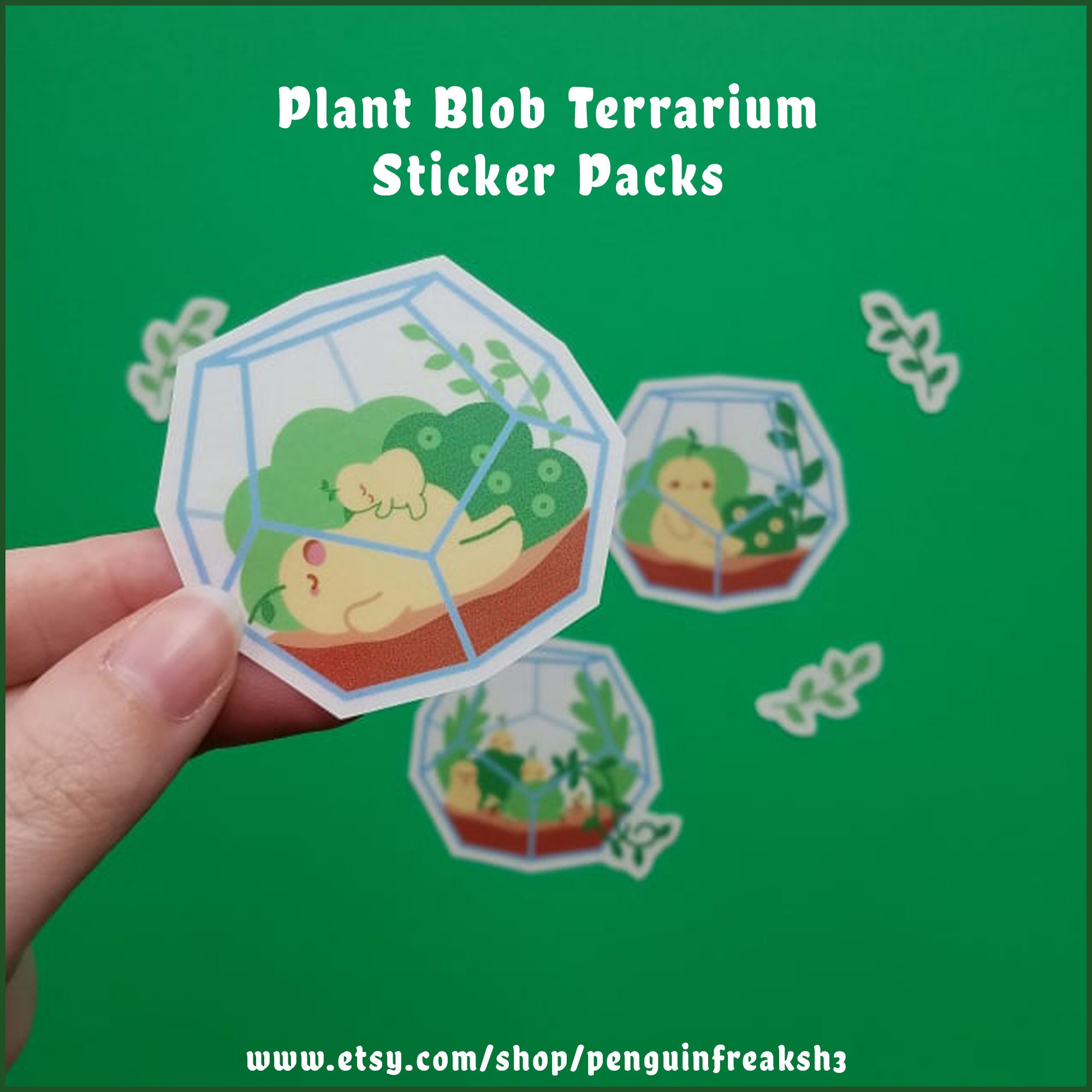 Clear Glossy Plant Blob Terrarium Sticker Packs, Kawaii Cute Stickers ...