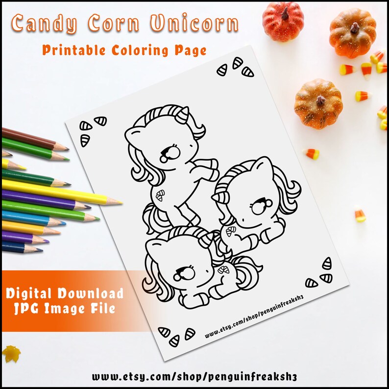 Candy Corn Unicorn Printable Halloween Coloring Page - Etsy
