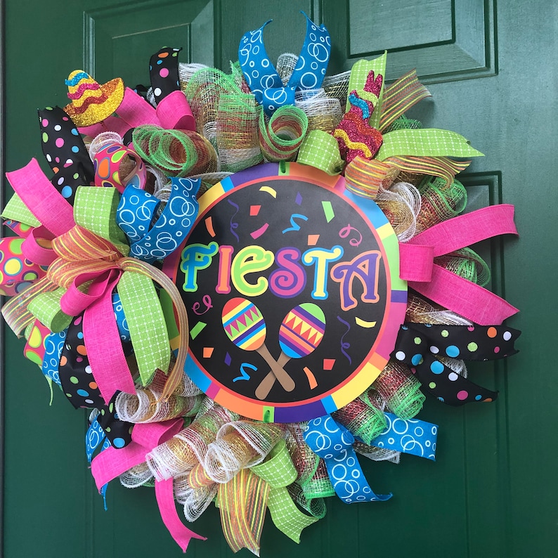 Fiesta Wreath Cinco de Mayo Front Door Decor Birthday Wall | Etsy