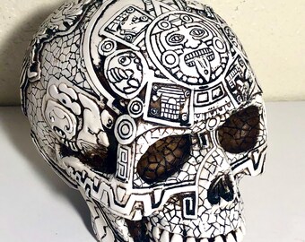Aztec Feathered Eagle Warrior Skull With Aztec Calendar Statue - Etsy