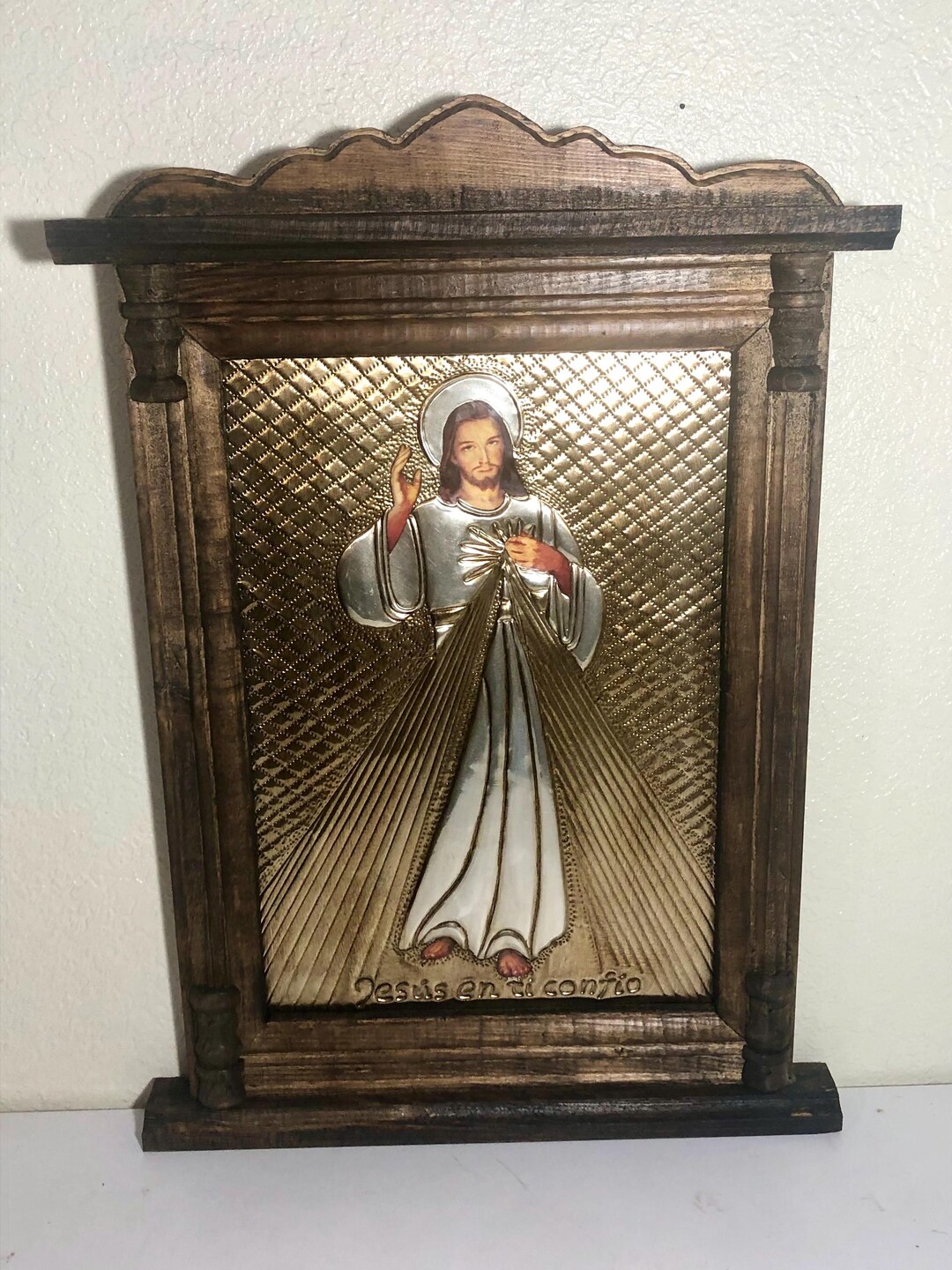 Rustic Wood Frame With Divine Mercy of Jesus in Aluminum Beautifully ...