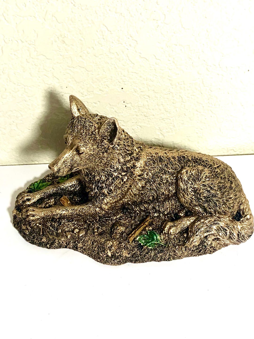 Handmade Resin Wolf Statue, Metallic Painted, Lying Down - Etsy