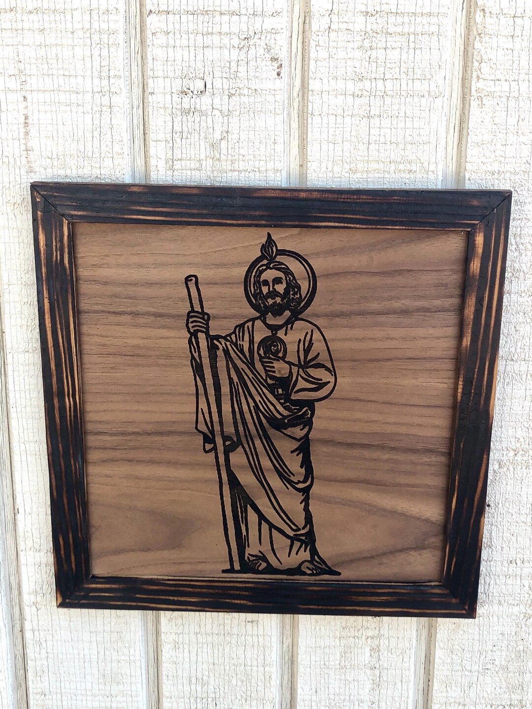 Beautiful Rustic Wooden Engraved Frame With Saint Jude Thaddeus - San ...