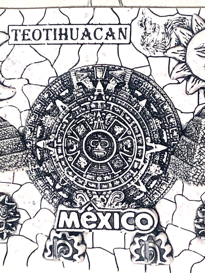 Aztec Calendar With Pyramids of the Sun & Moon and Feathered Serpent ...
