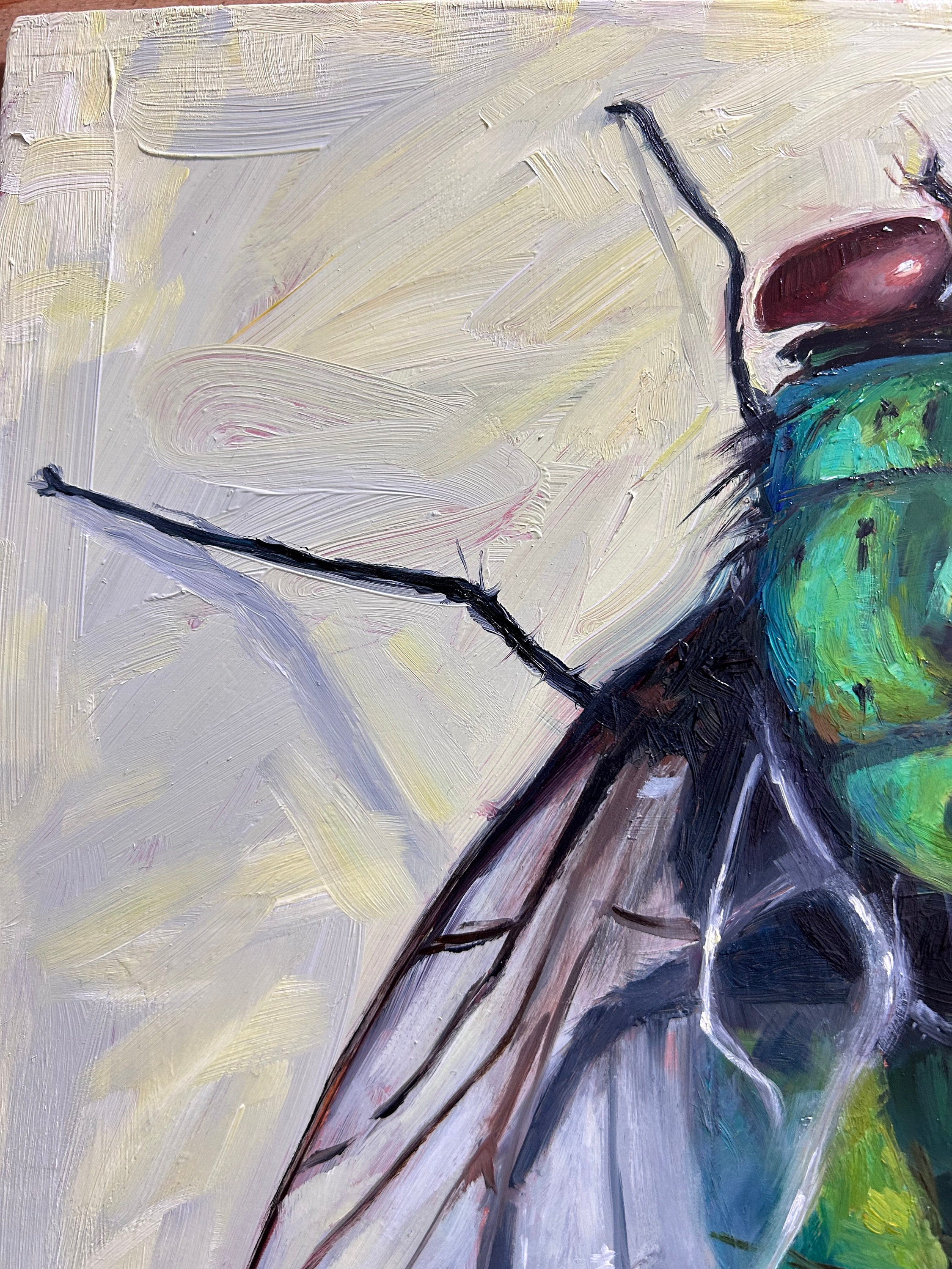Iridescent Fly Oil Painting: Green Insect Portrait, Handmade Art - Etsy