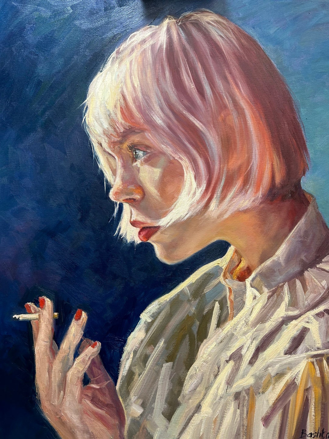 Woman Painting Portrait on Canvas Hand Painted Art Wall Decor Gift Oil ...