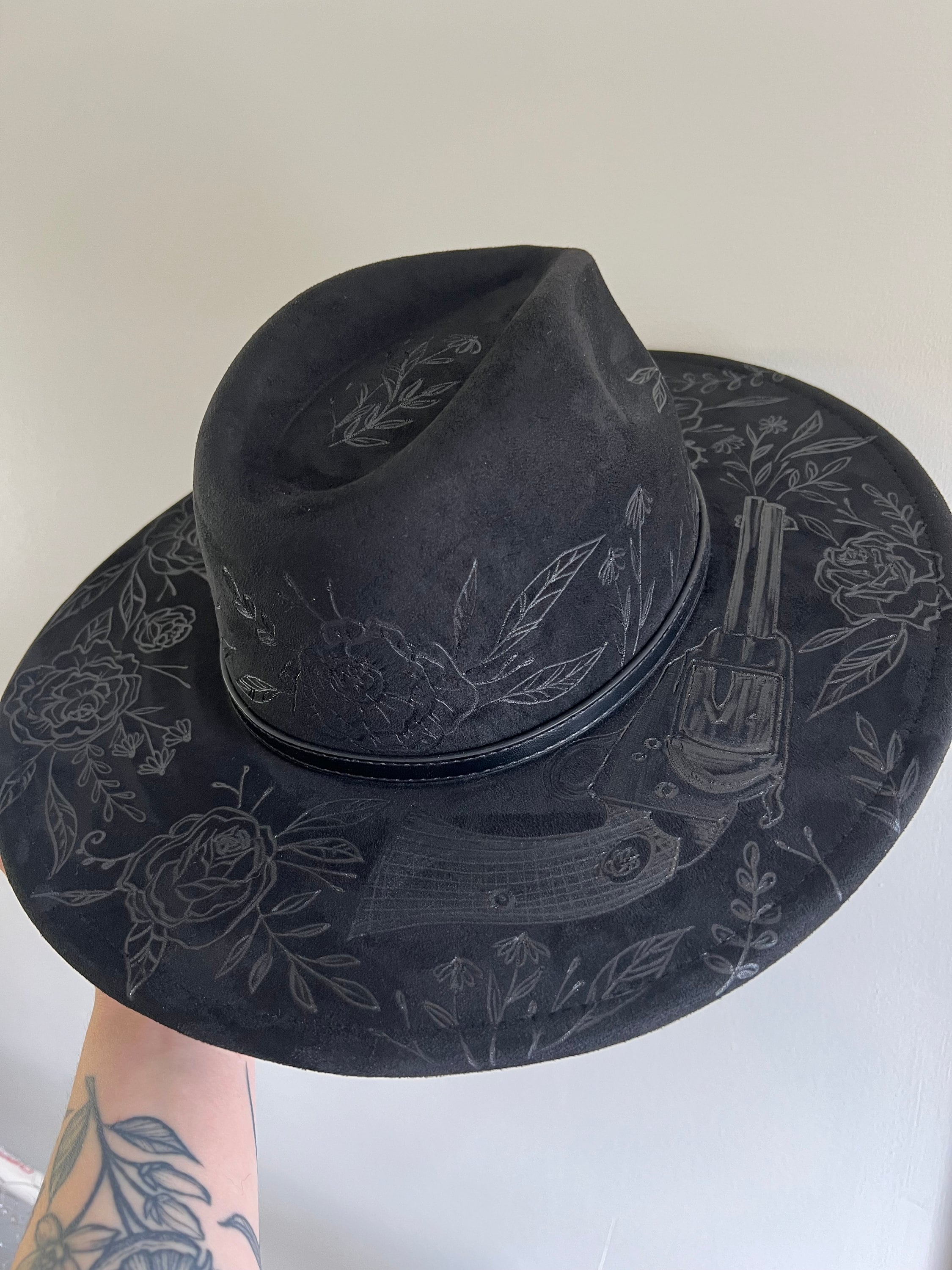 Custom Burned Black Felt Hat - Etsy