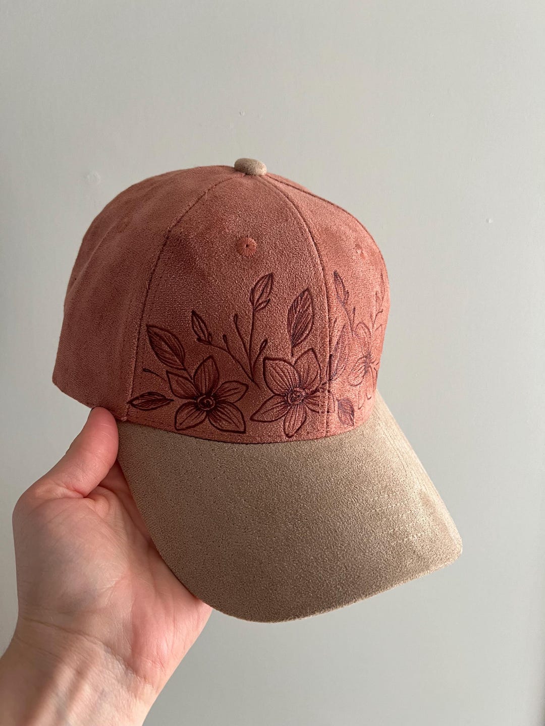 Hand Burned Pink and Beige Floral Baseball Cap - Etsy