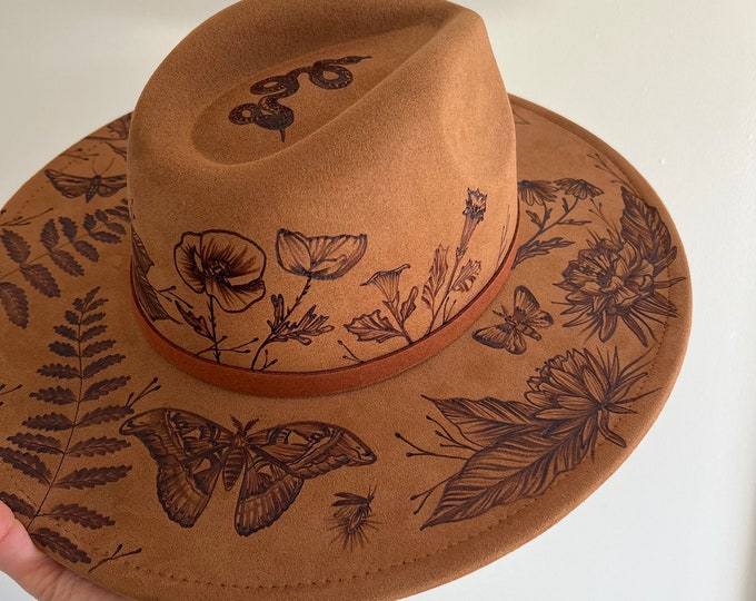 Branded Cowboy Hat, Distressed Cowgirl Hat, Burned Wide Brim Hat ...