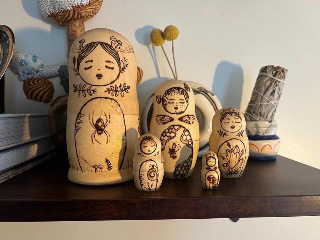 Hand Burned Set of 5 Nesting Dolls - Etsy