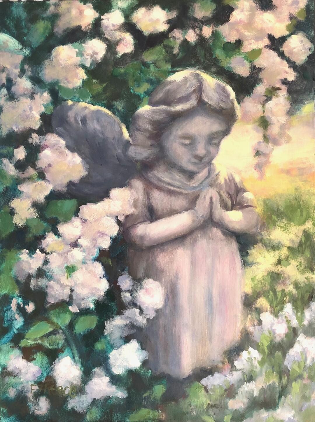 Original Oil Painting, Angel in Bridal Veil Bush, 12 X 16 In, Framed - Etsy
