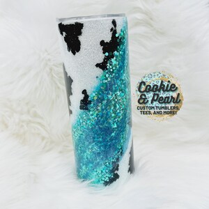 Warning Cow Print Turquoise Milky Way Glitter Tumbler - Etsy
