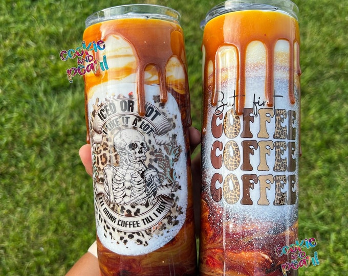 Coffee Addict Coffee Swirl Caramel Drip Tumbler - Etsy