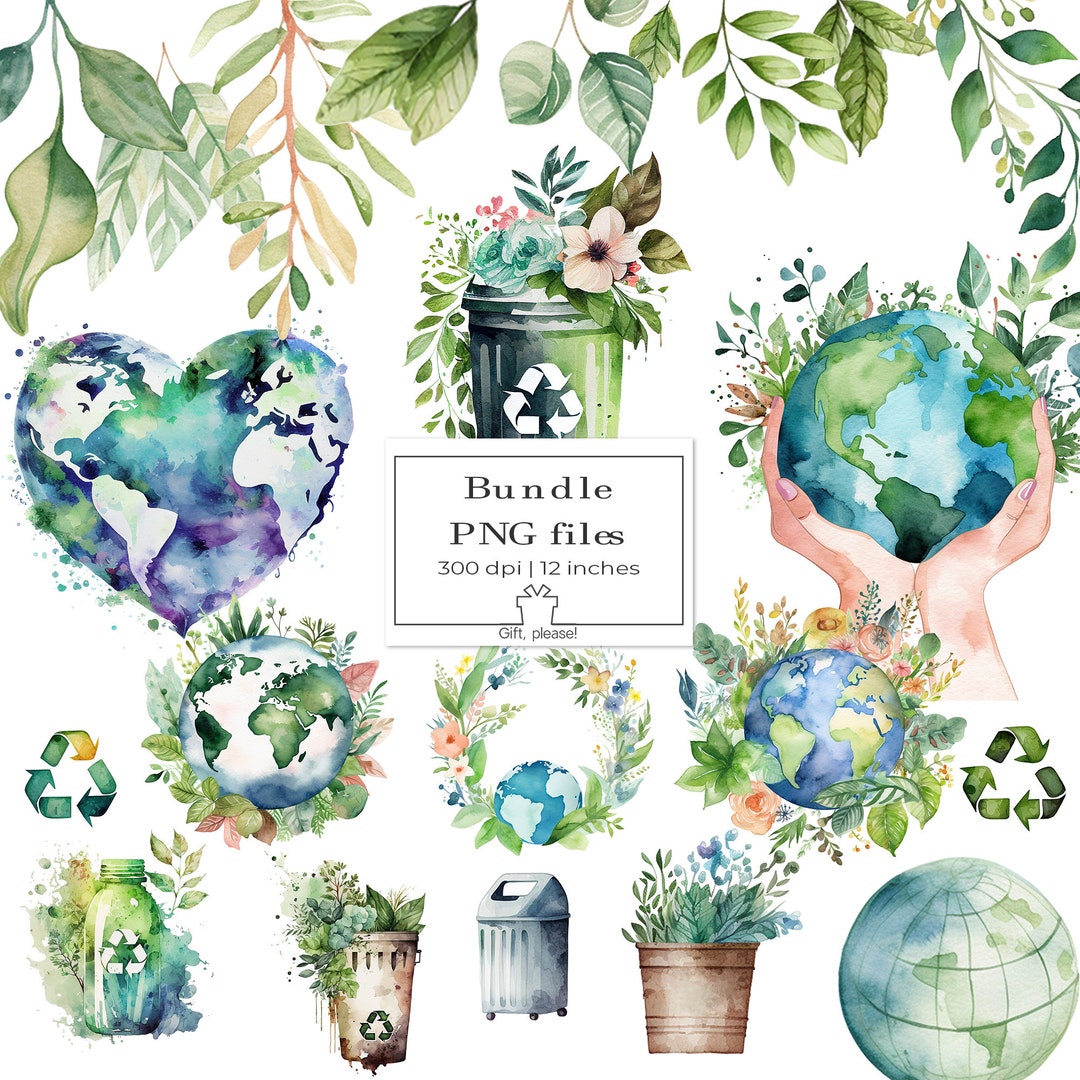 23 PNG Watercolor Earth Day Design Watercolor Recycling Clipart Earth ...