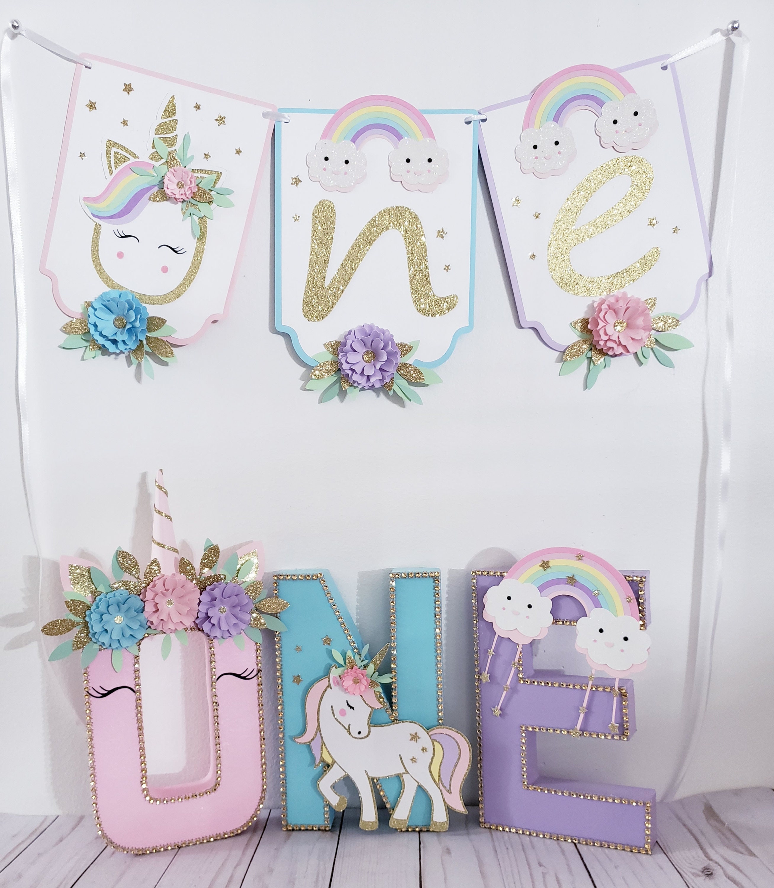 Unicorn One Letters, ONE Sign Photo Prop, Unicorn Birthday Party ...