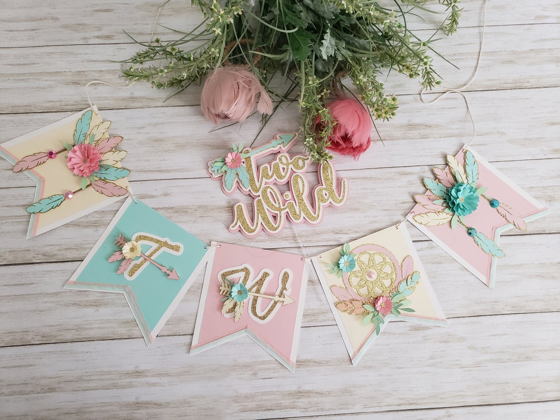 Tribal boho theme banner Two wild party banner Birthday | Etsy