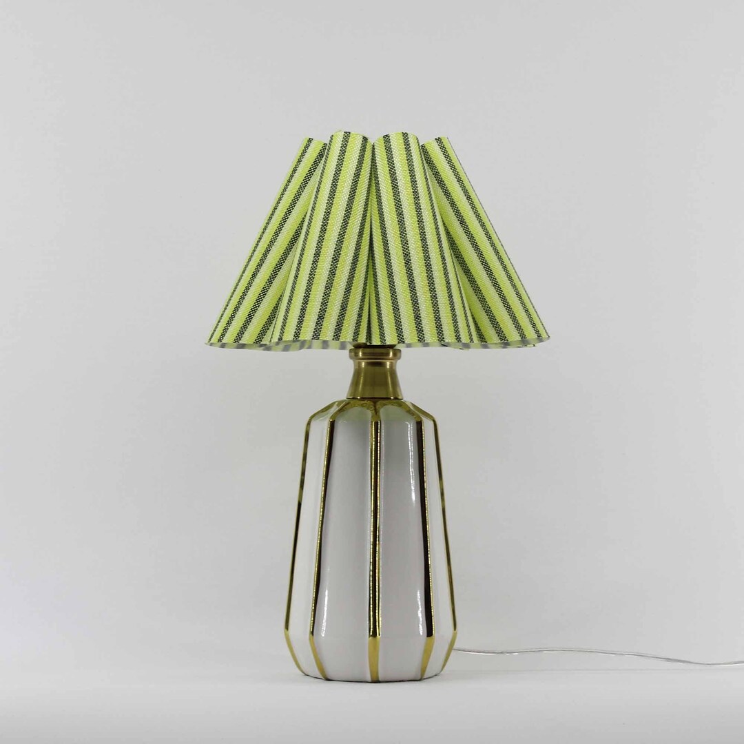 Handmade Lemon Green Striped Fabric Shade With Ceramic Base for Home ...