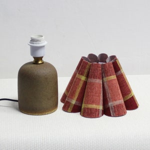 Handmade Red Plaid Fabric Lamp With Brown Ceramic Base for Home Decor ...
