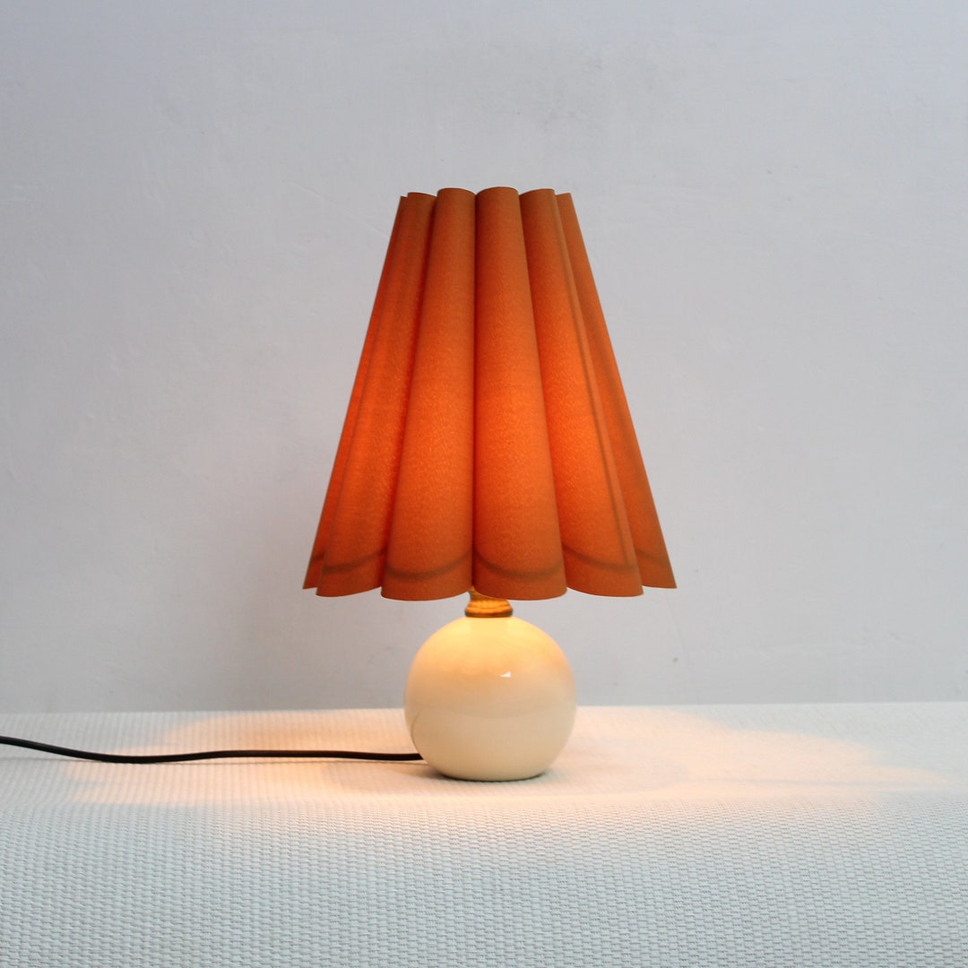Handmade Scallop Ocher Fabric Table Lamp With Ceramic Base-62# - Etsy