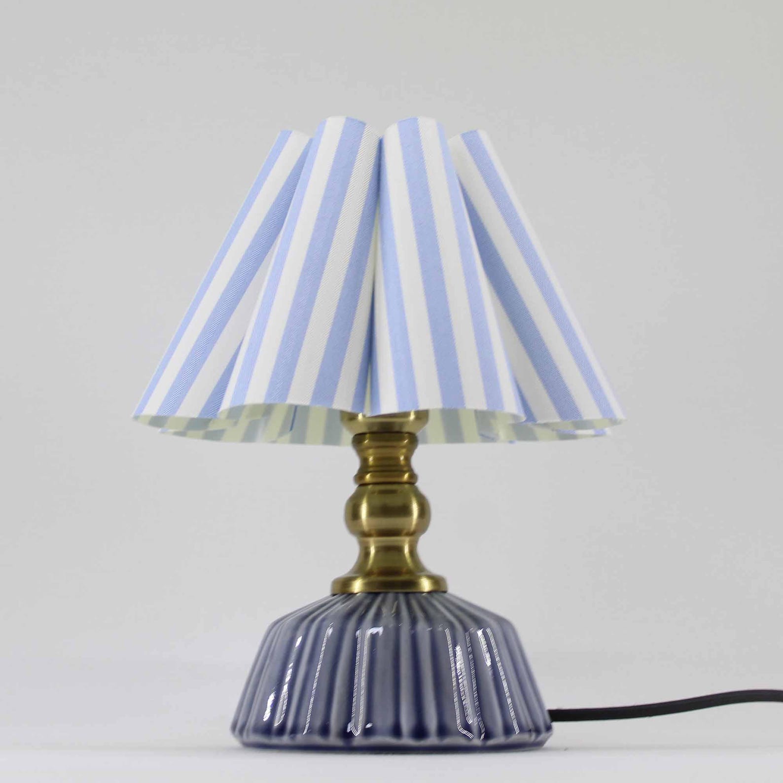 Handmade Light Blue Striped Lamp: Ceramic Base, Green Trim - Etsy