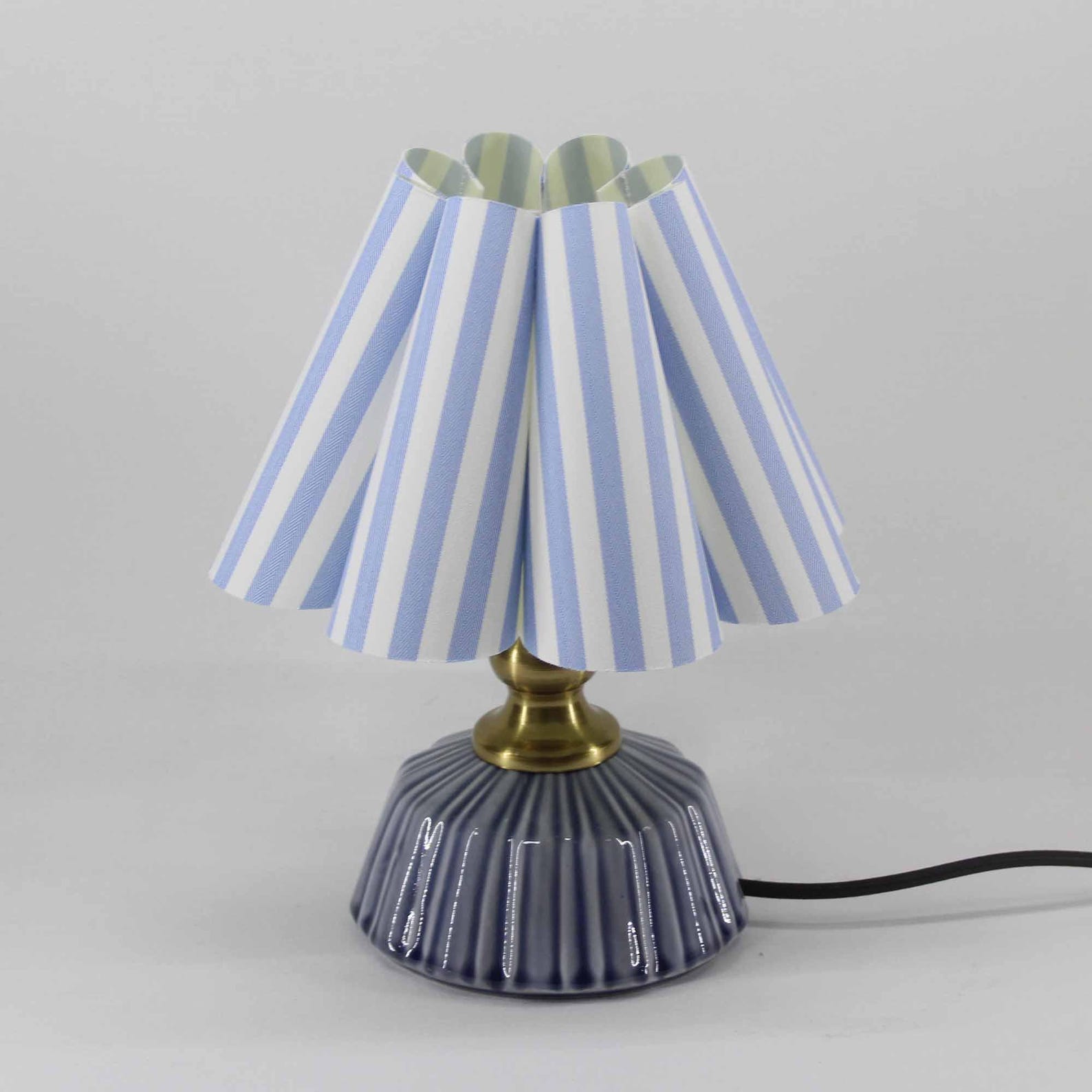 Handmade Light Blue Striped Lamp: Ceramic Base, Green Trim - Etsy