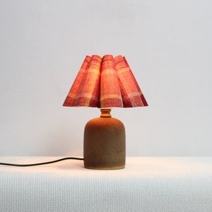 Handmade Red Plaid Fabric Lamp With Brown Ceramic Base for Home Decor ...