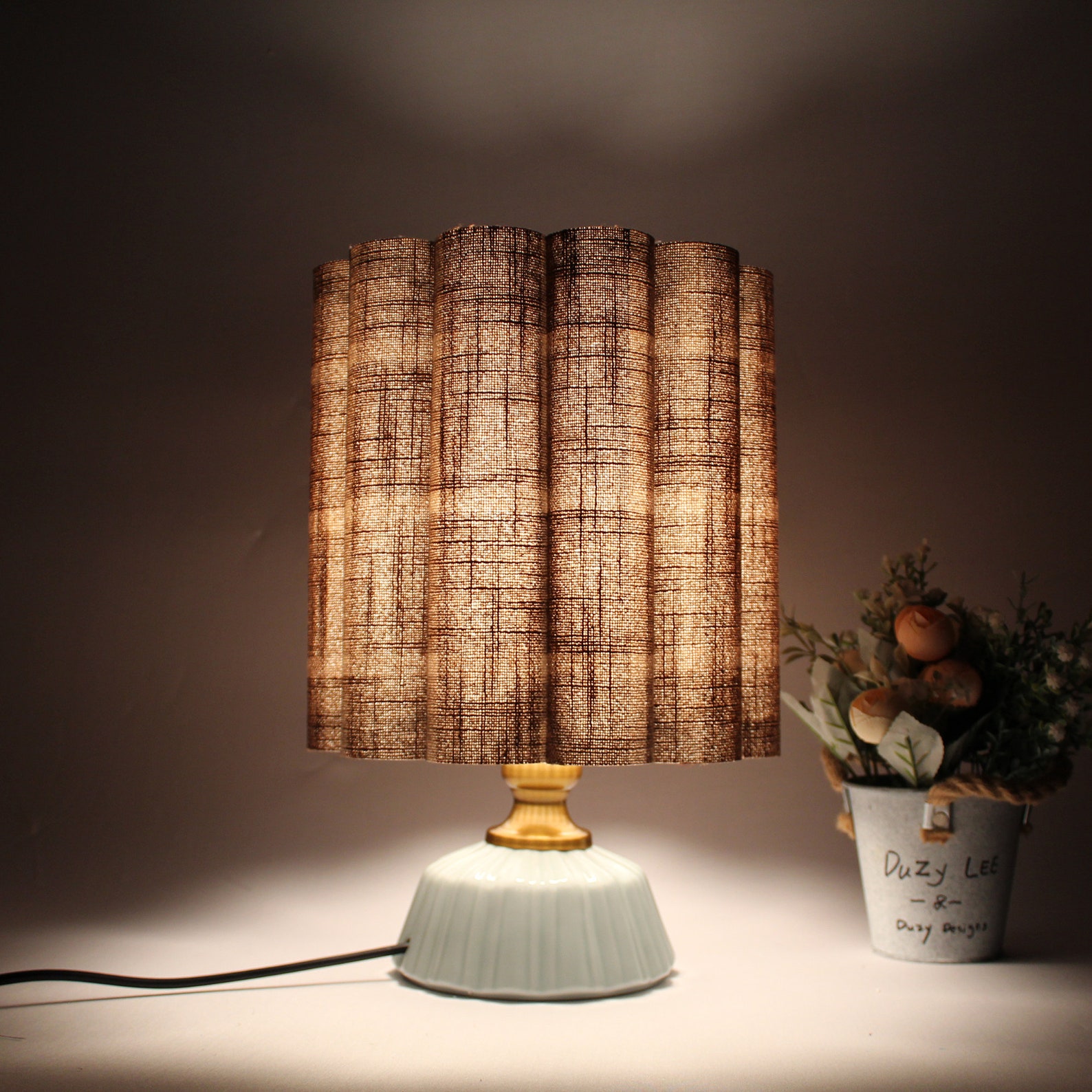 Duzy Handmade Brown Plaid Fabric Decoration Ceramic Table Lamp - Etsy
