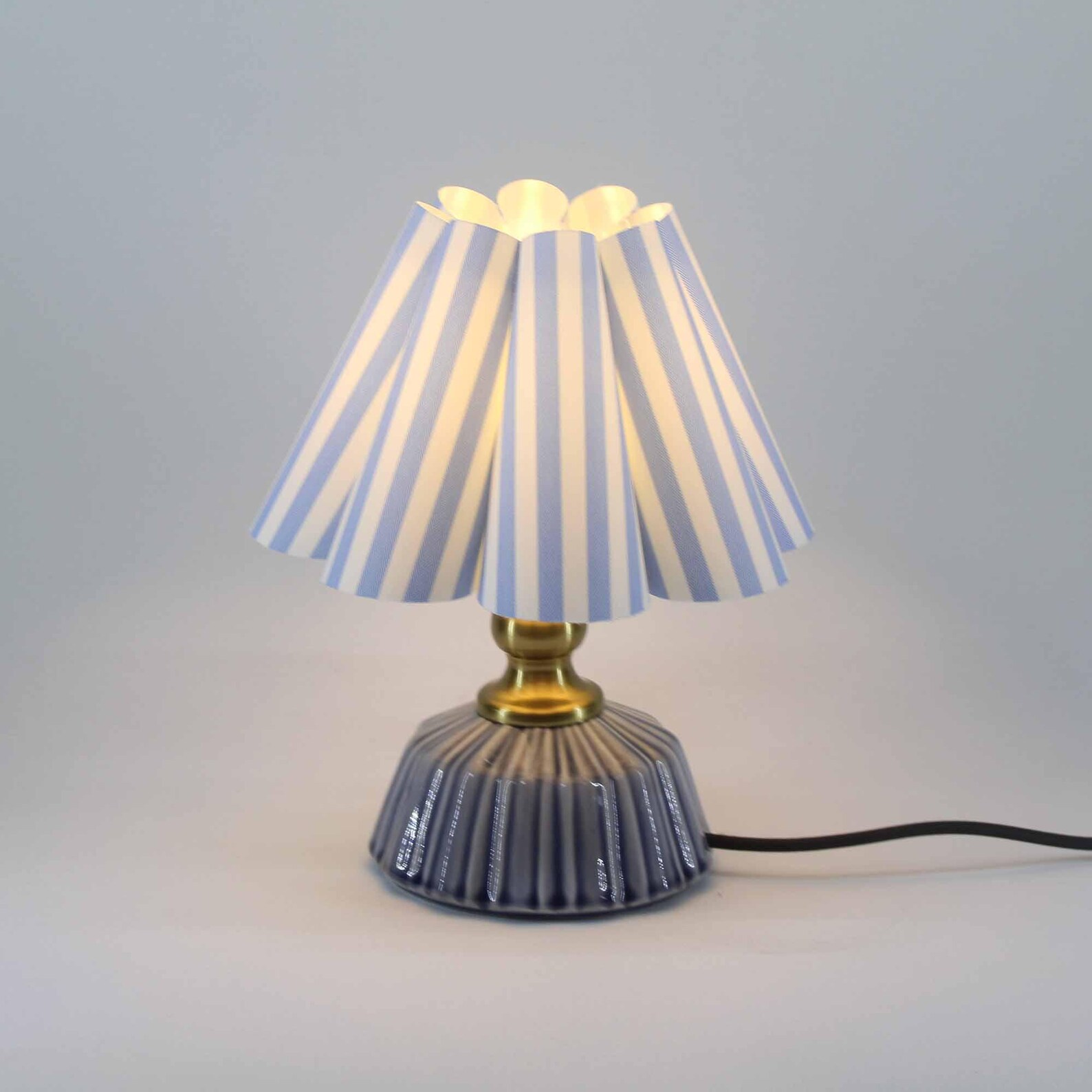 Handmade Light Blue Striped Lamp: Ceramic Base, Green Trim - Etsy