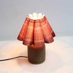 Handmade Red Plaid Fabric Lamp With Brown Ceramic Base for Home Decor ...