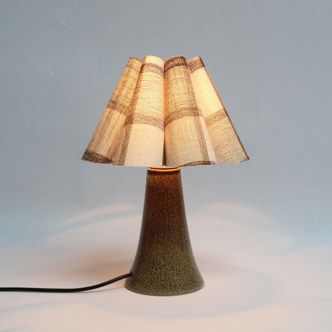 Duzy Khaki Checkered Fabric and Acrylic Skirt Shape Ceramic Table Lamp ...