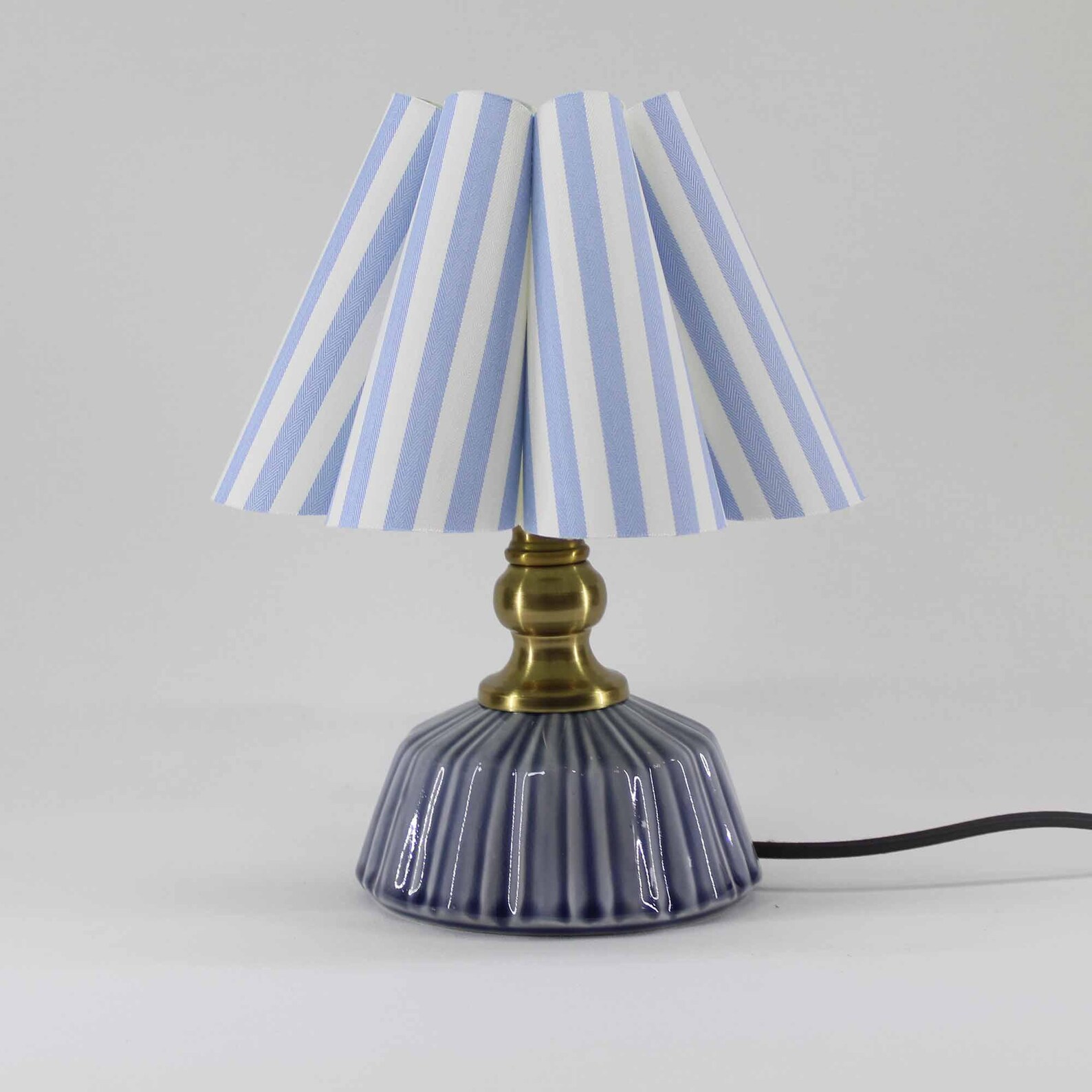 Handmade Light Blue Striped Lamp: Ceramic Base, Green Trim - Etsy