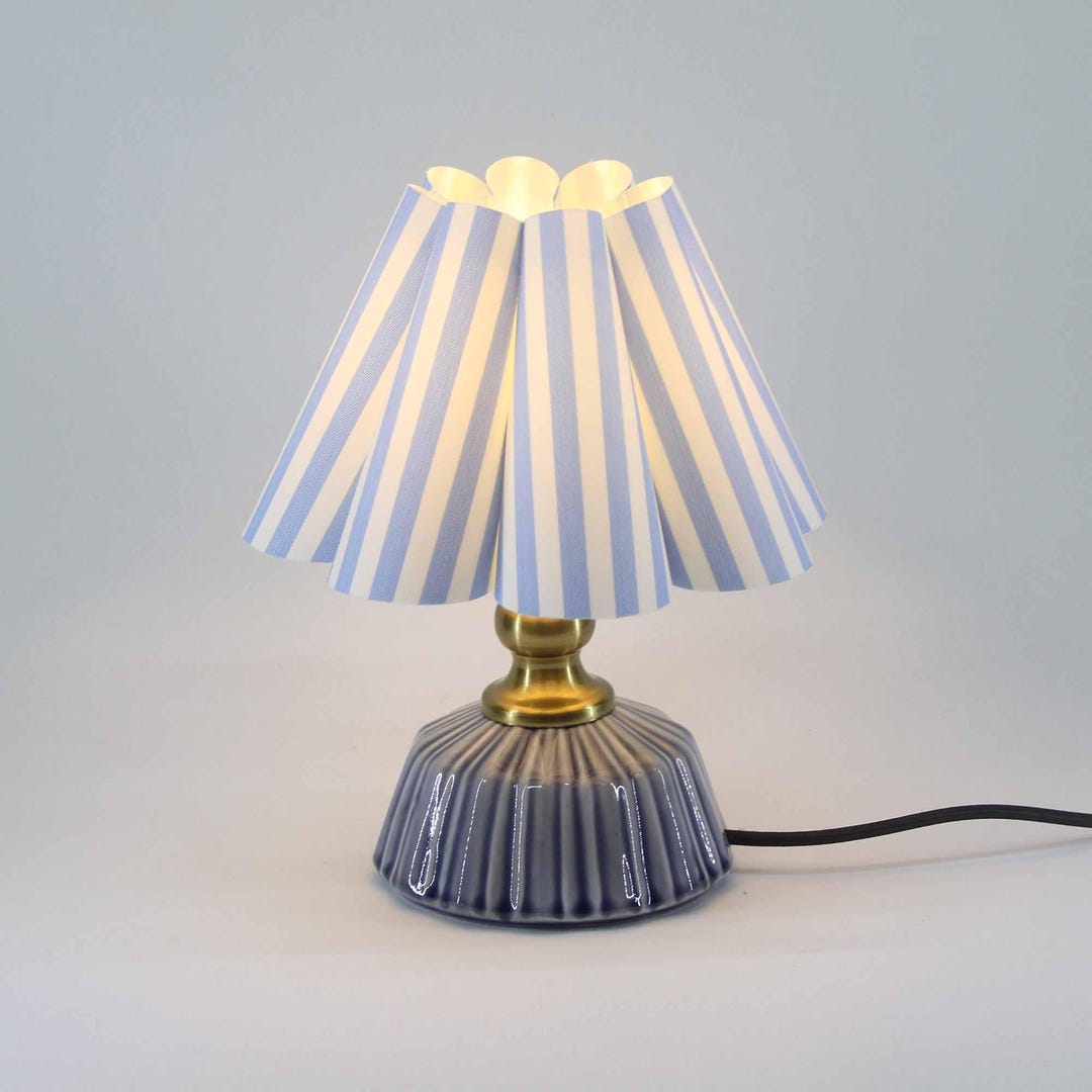 Handmade Light Blue Striped Lamp: Ceramic Base, Green Trim - Etsy