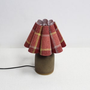Handmade Red Plaid Fabric Lamp With Brown Ceramic Base for Home Decor ...