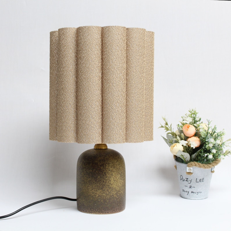 Handmade Brown Ceramic Table Lamp With Fabric Shade - Etsy