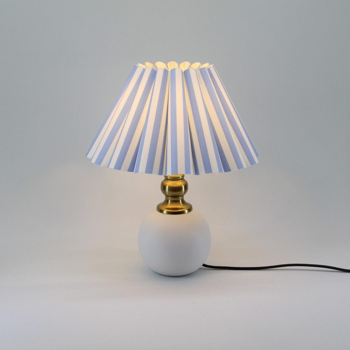Handmade Scallop Light Blue Striped Lamp: Ceramic Base Table Lamp - Etsy