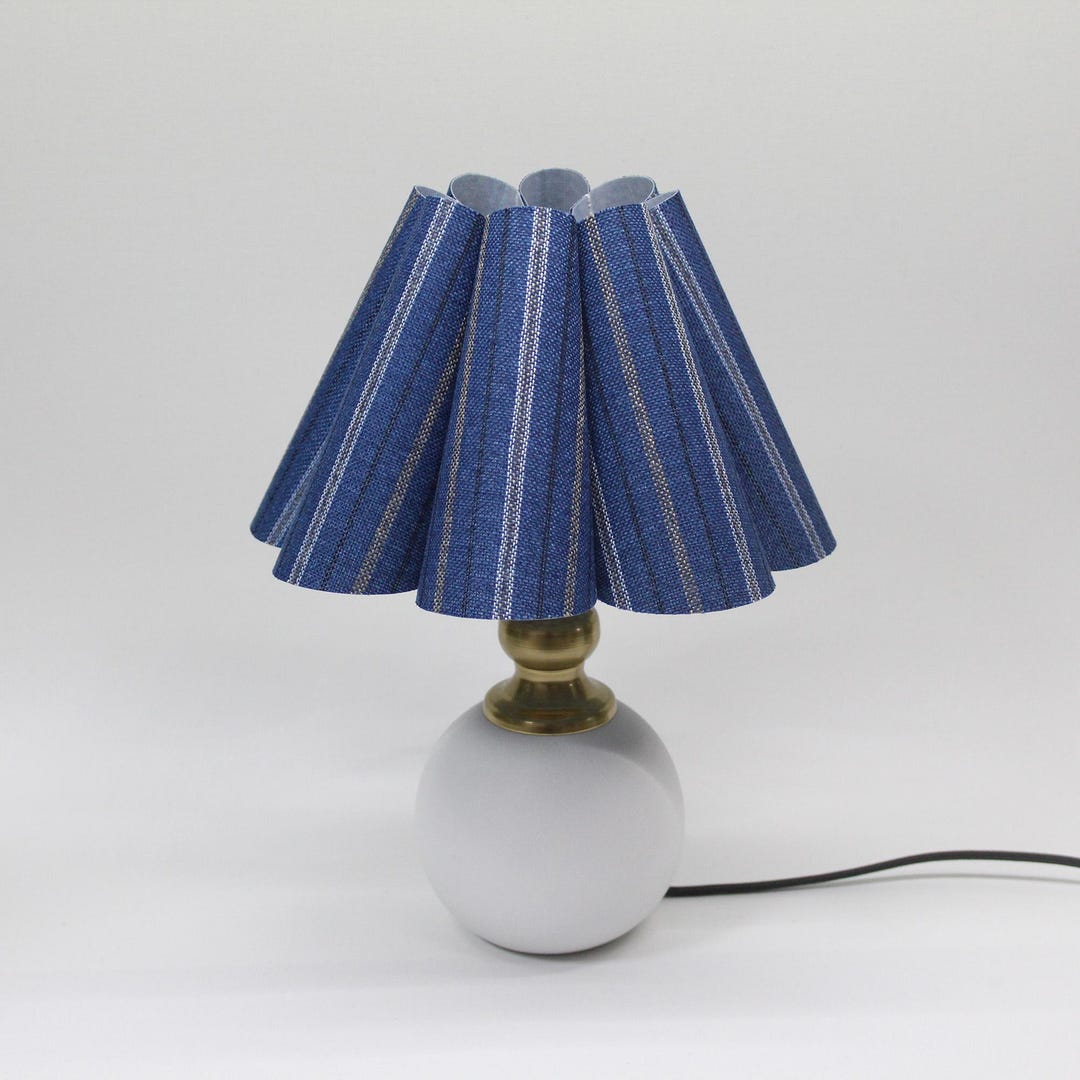 Handmade Dark Blue Striped Lamp: Scallop Fabric Shade, Ceramic Base - Etsy
