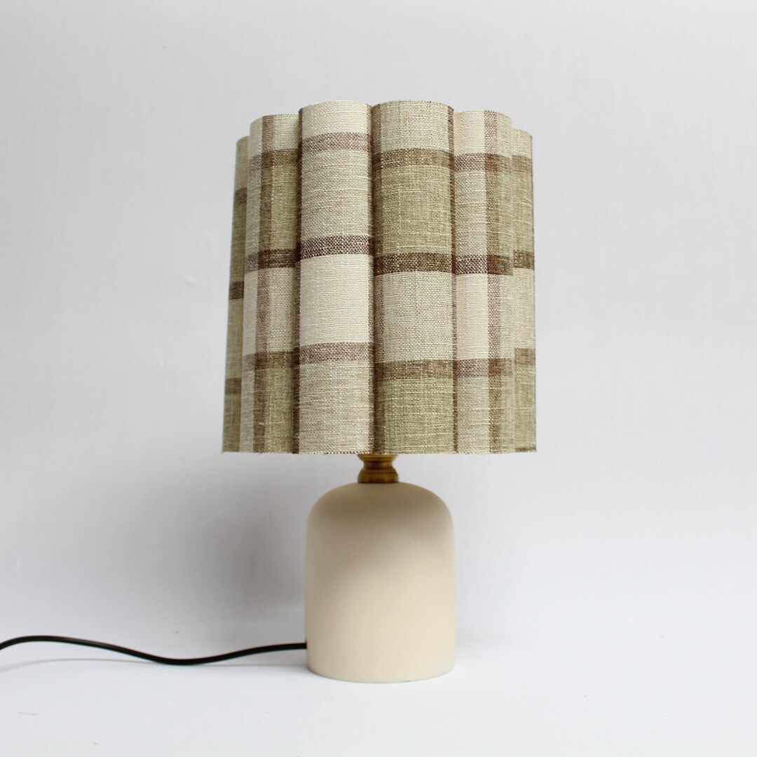 Duzy Handmade Khaki Checkered Fabric and Ceramic Base Table Lamp for ...