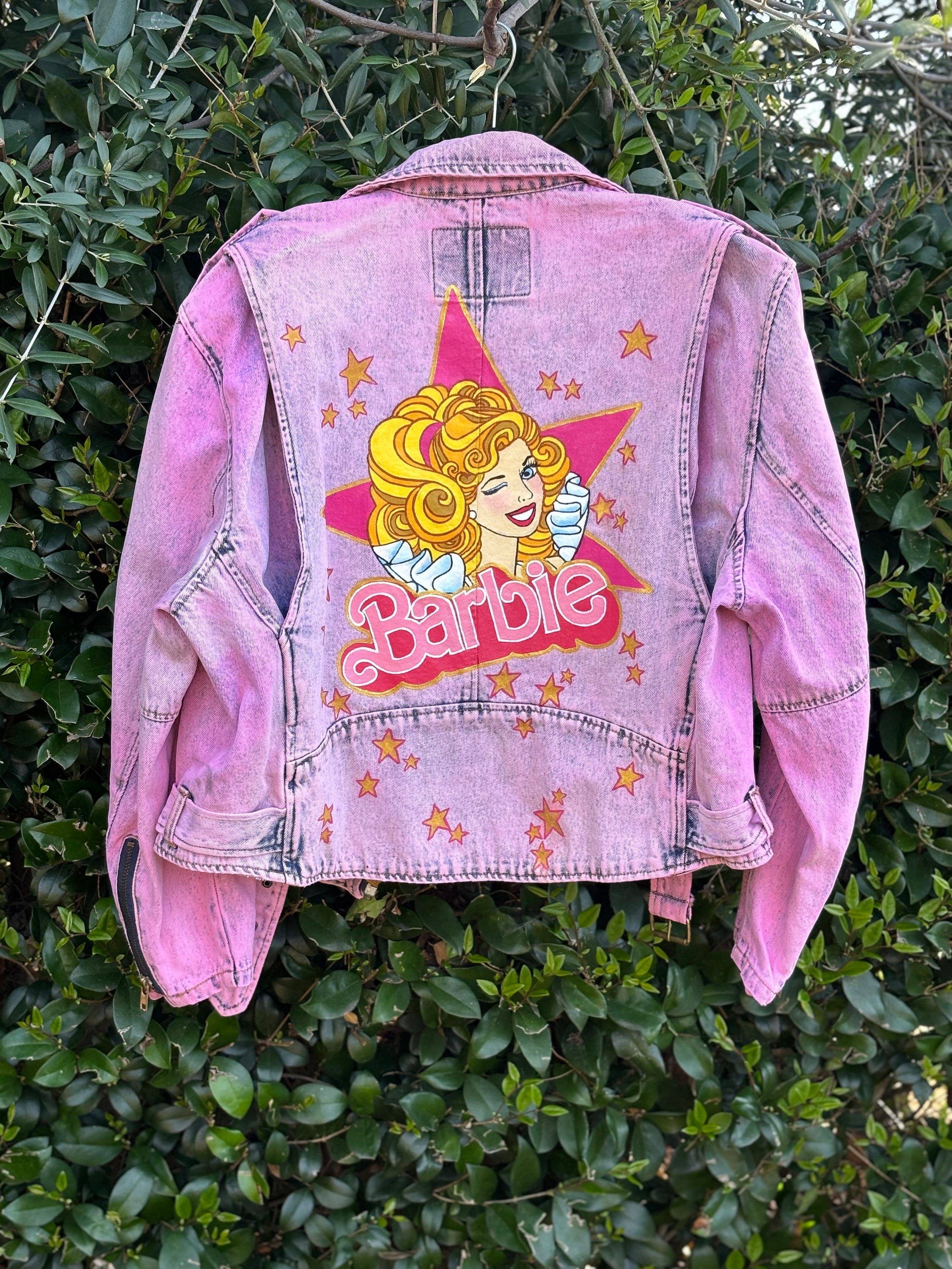 Retro 80s Barbie Pink Vintage Acid Wash Denim Moto Jacket Size L - Etsy