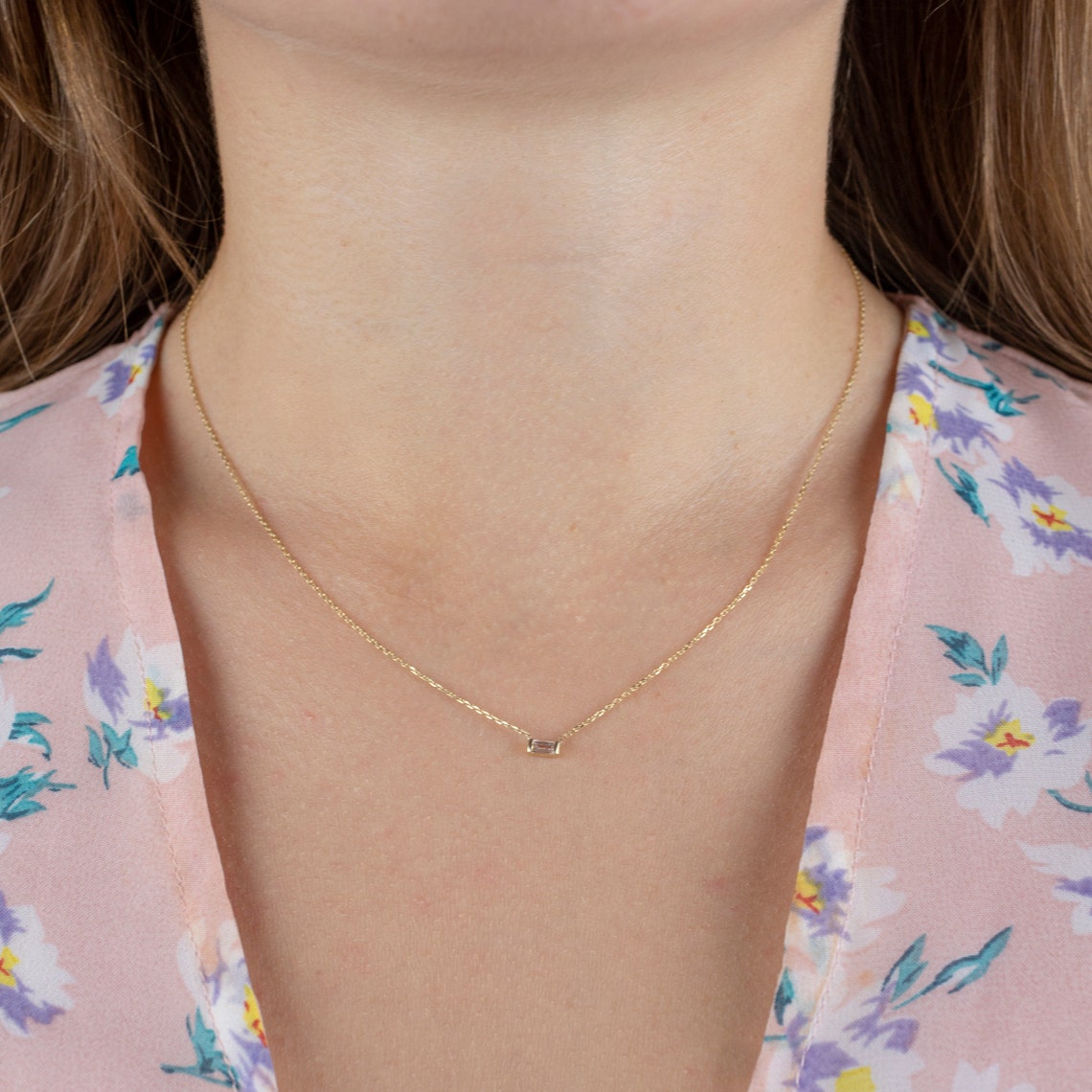 Baguette Diamond Necklace/ 14k Gold Baguette Diamond Necklace/ - Etsy