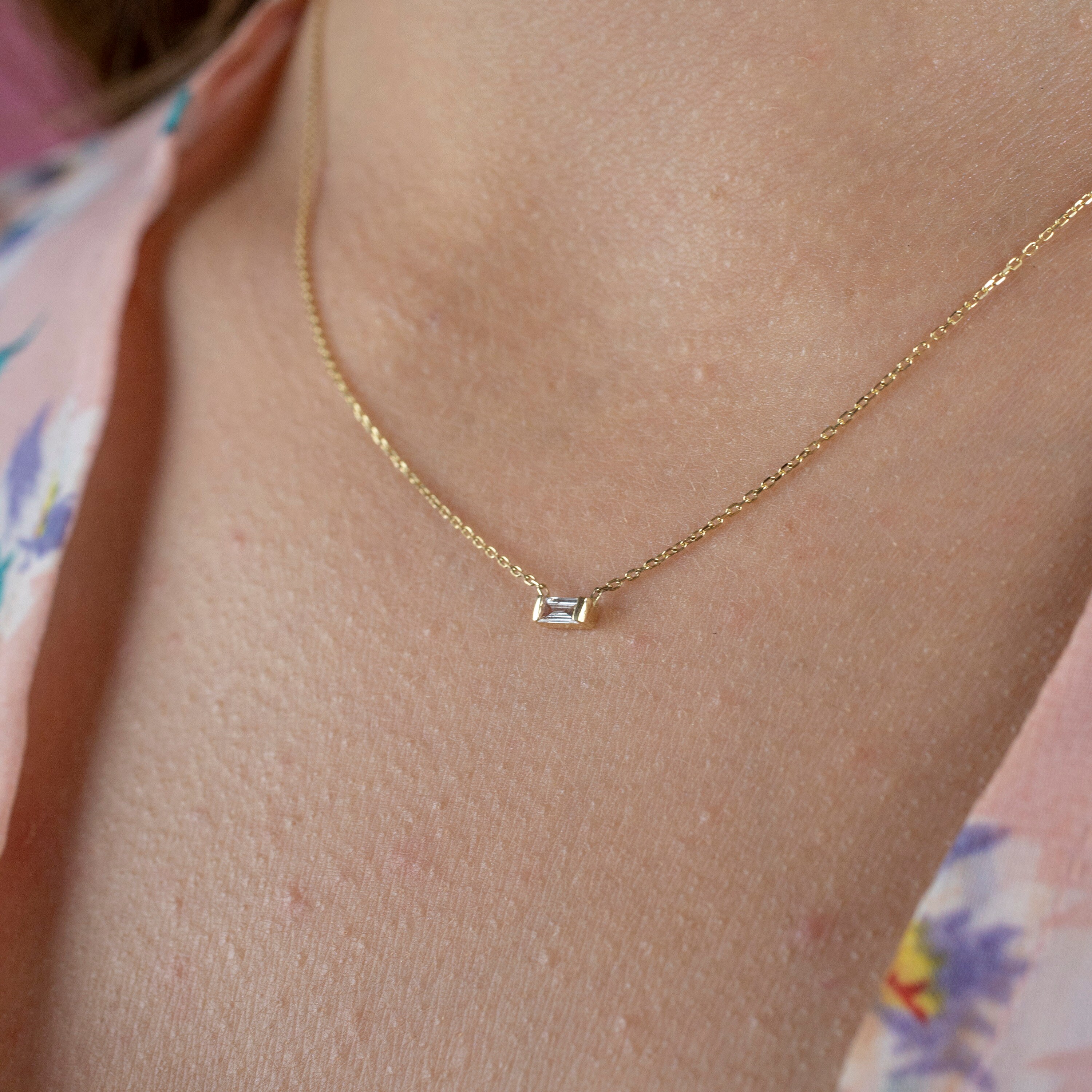 Baguette Diamond Necklace/ 14k Gold Baguette Diamond Necklace/ - Etsy