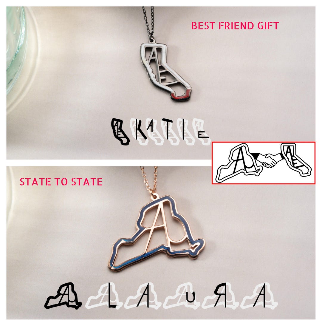 Personalized Best Friend State Necklace - CUSTOM NAME JEWELRY - Long ...