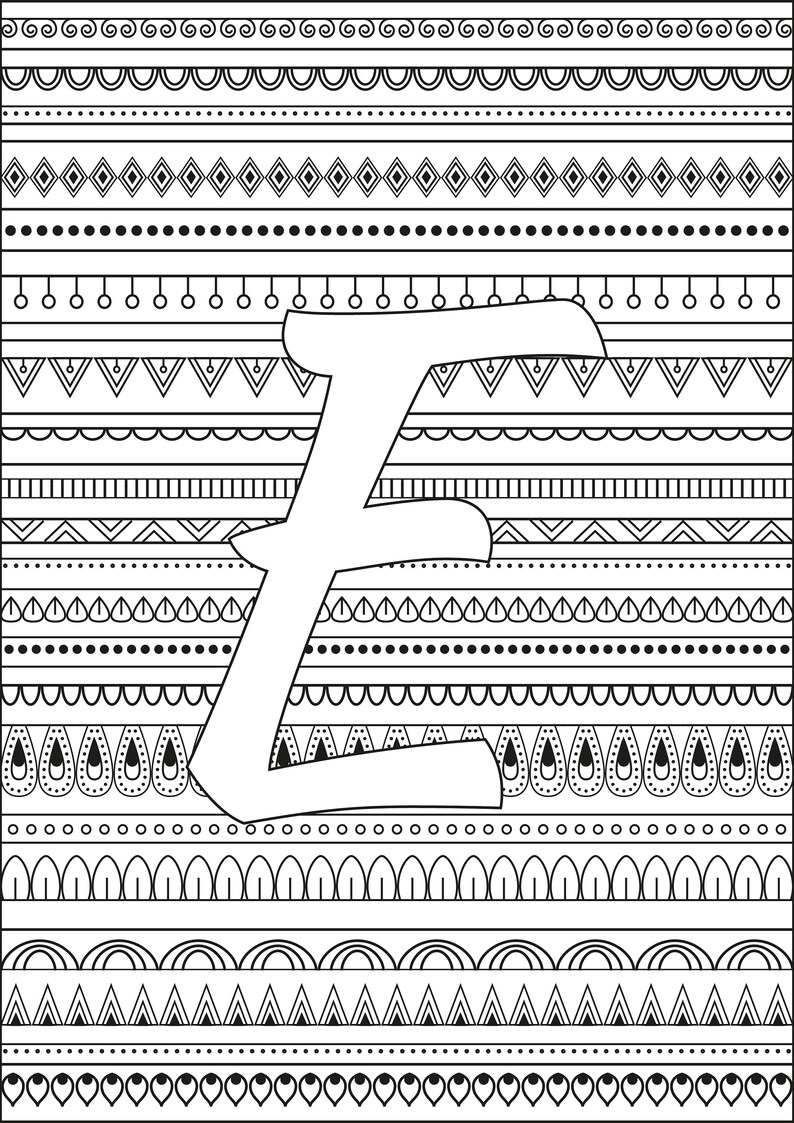 Adult Coloring Page, Alphabet Download, Mandala Colouring Letter E - Etsy