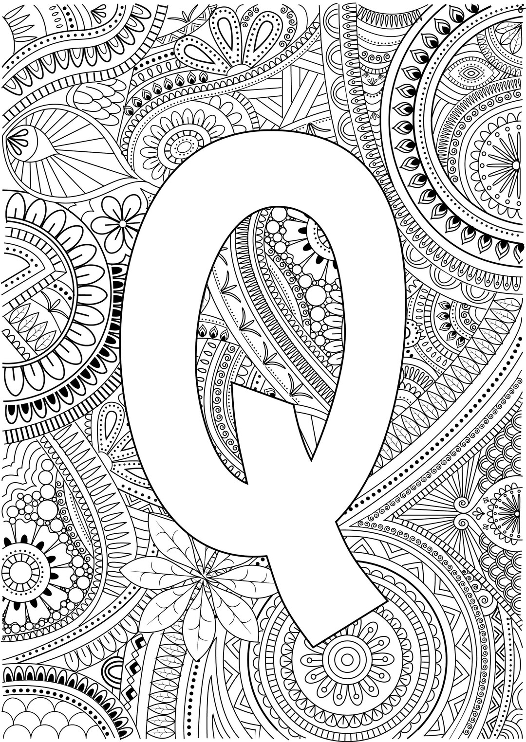 Adult Coloring Page, Alphabet Download, Mandala Colouring Letters - Etsy