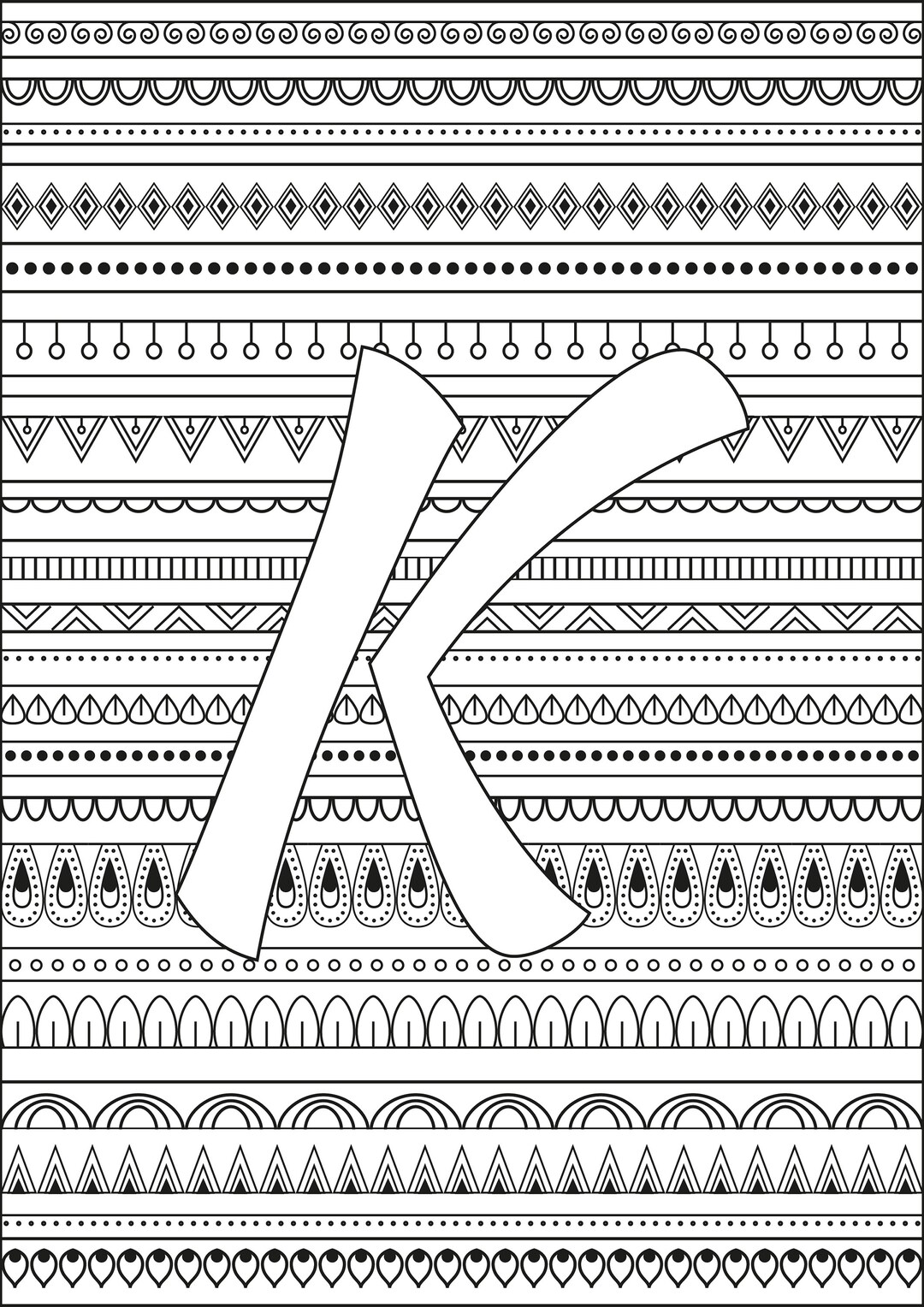 Adult Coloring Page, Alphabet Download, Mandala Colouring Letter K - Etsy