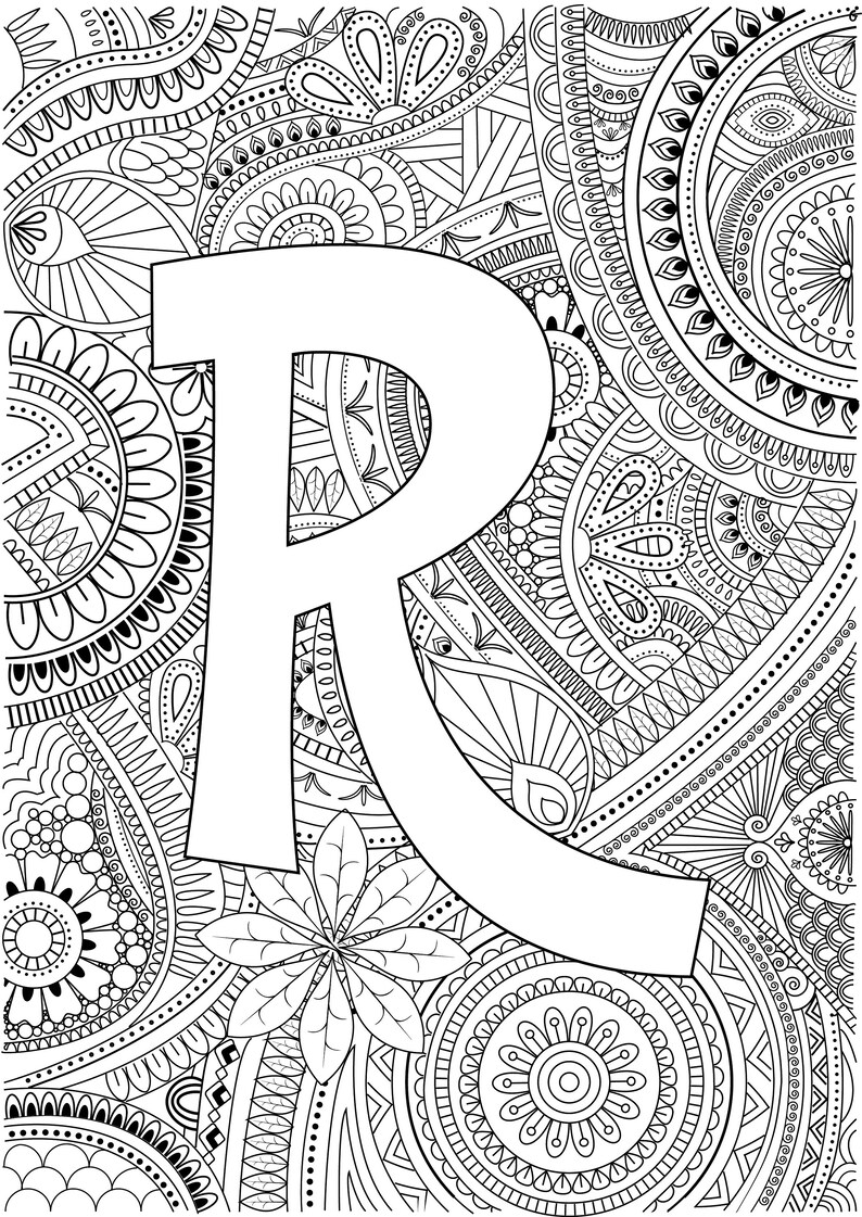 Adult Coloring Page, Alphabet Download, Mandala Colouring Letters - Etsy