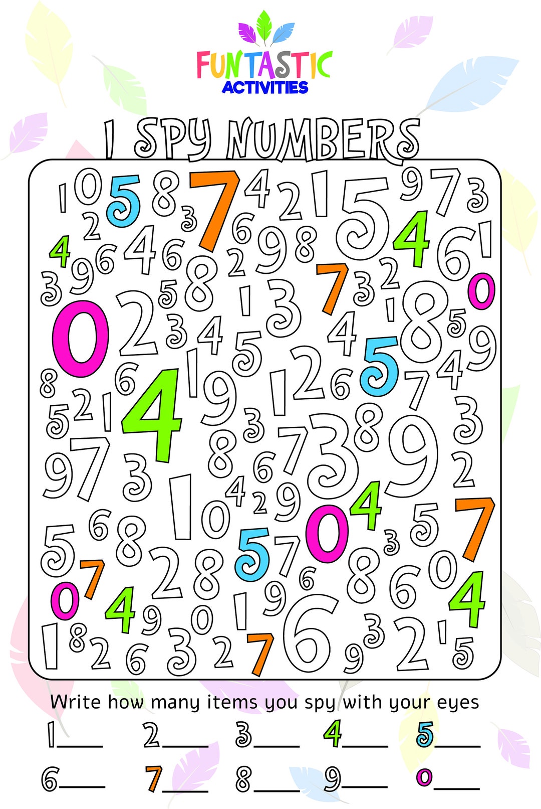 I SPY Numbers Activity Sheets, Paper and Pencil Game, Instent Download ...