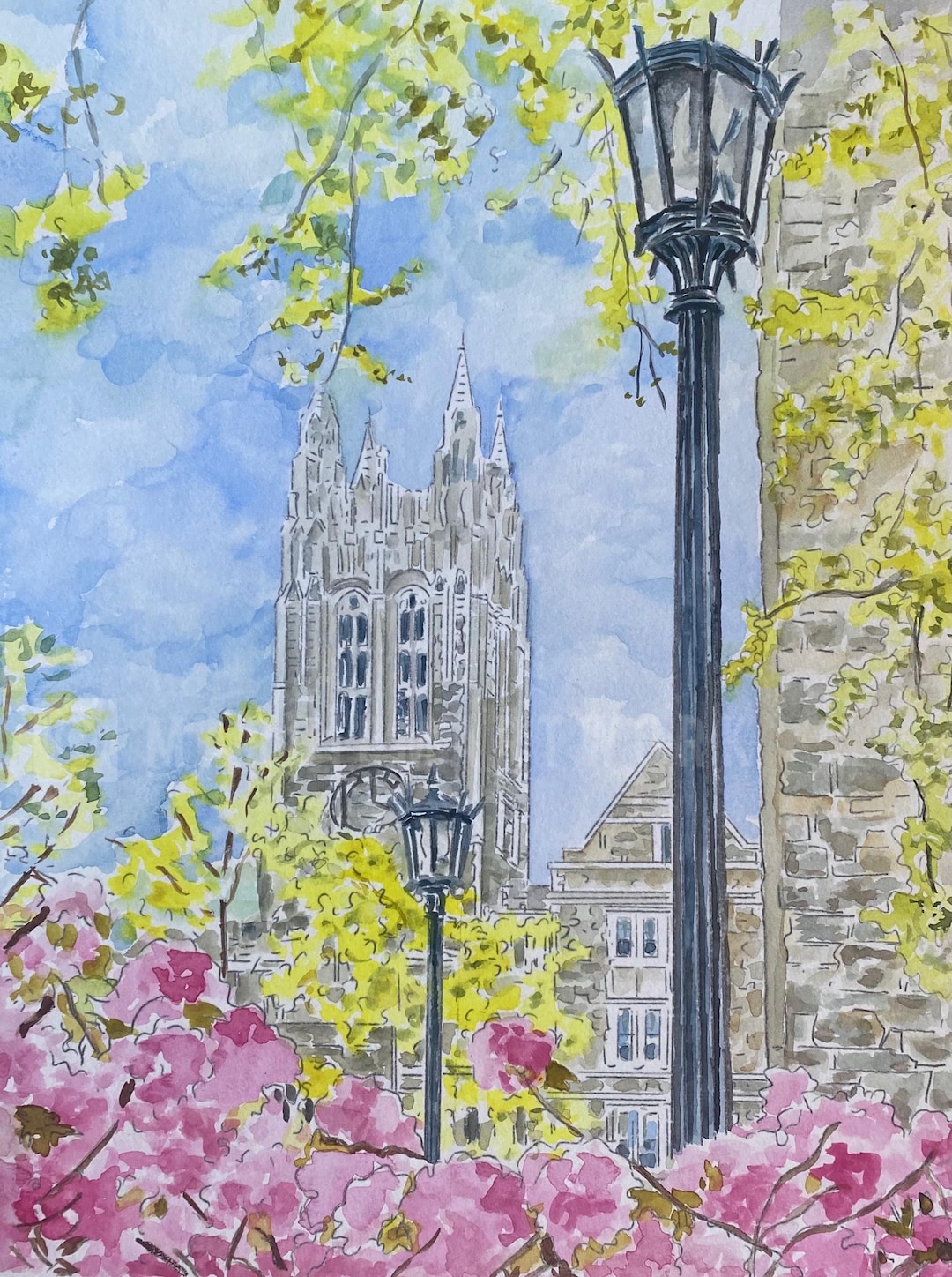 Boston College Gasson Hall Wall Art Watercolor Glicee Art Spring Newton ...